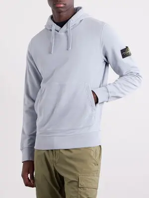 Stone Island Logo-appliquéd Garment-dyed Cotton-fleece Hoodie - Gray