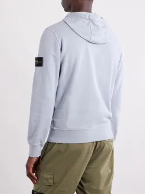 Stone Island Logo-appliquéd Garment-dyed Cotton-fleece Hoodie - Gray