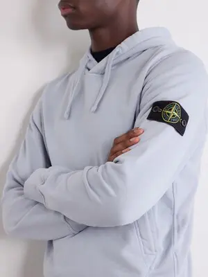 Stone Island Logo-appliquéd Garment-dyed Cotton-fleece Hoodie - Gray