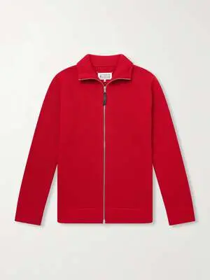 MAISON MARGIELA Ribbed Cotton And Wool-blend Zip-up Cardigan - Red