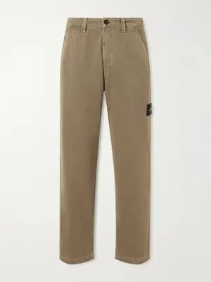 Stone Island Stone Island Logo-Appliquéd Garment-Dyed Cotton Trousers Green
