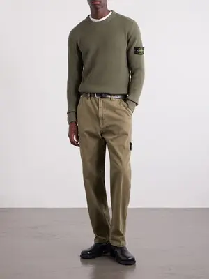 Stone Island Logo-appliquéd Garment-dyed Cotton Trousers - Green