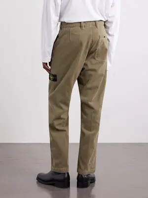 Stone Island Logo-appliquéd Garment-dyed Cotton Trousers - Green
