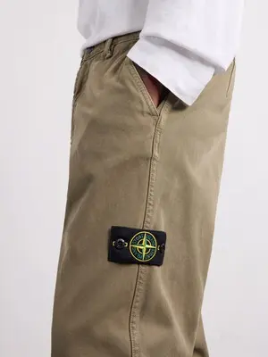 Stone Island Logo-appliquéd Garment-dyed Cotton Trousers - Green