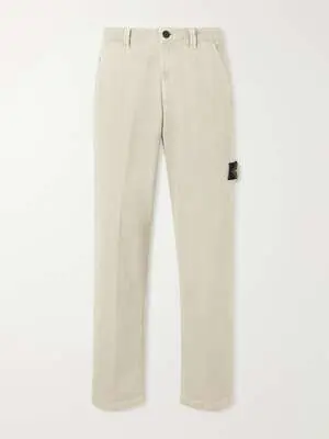 Stone Island Logo-appliquéd Straight-leg Garment-dyed Cotton Trousers - Beige