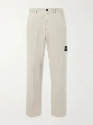 Stone Island STONE ISLAND Logo-Appliquéd Straight-Leg Cotton Trousers Neutrals