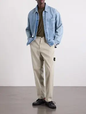 Stone Island Logo-appliquéd Straight-leg Cotton Trousers - Neutrals