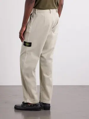 Stone Island Logo-appliquéd Straight-leg Cotton Trousers - Neutrals