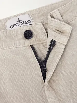 Stone Island Logo-appliquéd Straight-leg Cotton Trousers - Neutrals