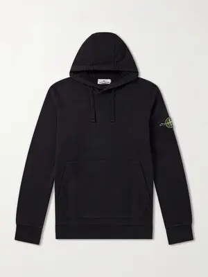 Stone Island Logo-appliquéd Cotton-fleece Hoodie - Black