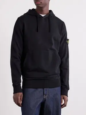 Stone Island Logo-appliquéd Cotton-fleece Hoodie - Black