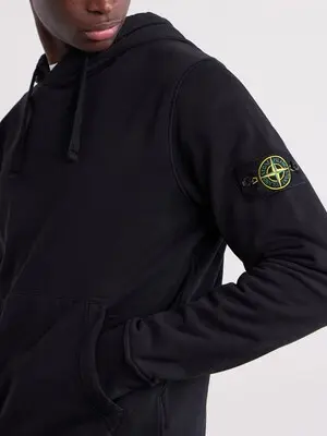 Stone Island Logo-appliquéd Cotton-fleece Hoodie - Black