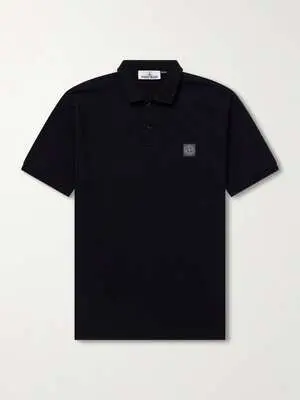 Stone Island Logo-appliquéd Cotton-piqué Polo Shirt - Black