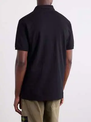 Stone Island Logo-appliquéd Cotton-piqué Polo Shirt - Black