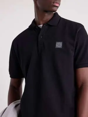 Stone Island Logo-appliquéd Cotton-piqué Polo Shirt - Black