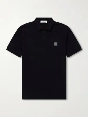 Stone Island Logo-appliquéd Cotton-piqué Polo Shirt - Black