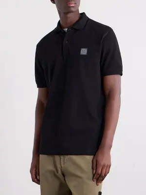 Stone Island Logo-appliquéd Cotton-piqué Polo Shirt - Black