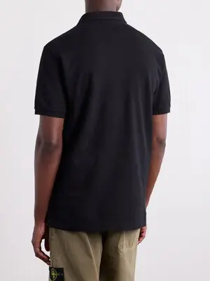 Stone Island Logo-appliquéd Cotton-piqué Polo Shirt - Black