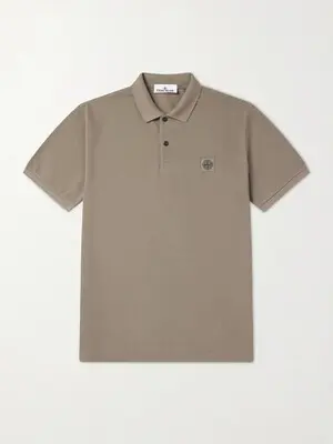 Stone Island Logo-appliquéd Cotton-piqué Polo Shirt - Green