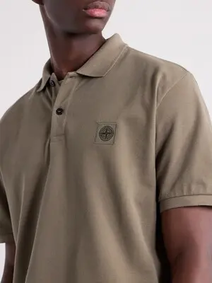 Stone Island Logo-appliquéd Cotton-piqué Polo Shirt - Green