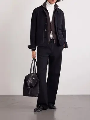 TOM FORD Leather-trimmed Merino Wool Zip-up Cardigan