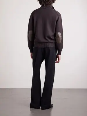 TOM FORD Leather-trimmed Merino Wool Zip-up Cardigan