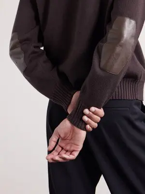 TOM FORD Leather-trimmed Merino Wool Zip-up Cardigan