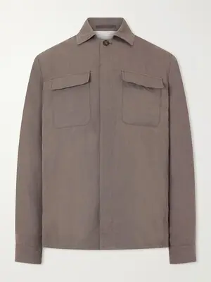 Eleventy Lyocell And Linen-blend Shirt - Brown