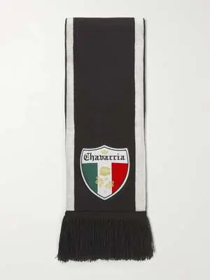 ADIDAS ORIGINALS Willy Chavarria Fringed Printed Jersey Scarf - Black