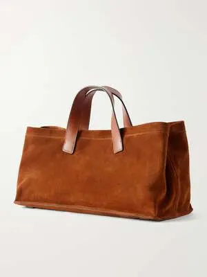 Staud Port Leather-trimmed Suede Tote