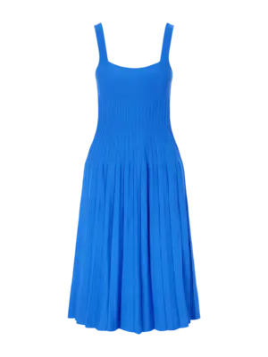 Staud STAUD Ellison Pleated Knit Midi Dress Blue