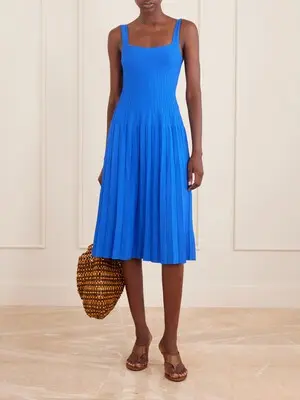 Staud Ellison Pleated Knit Midi Dress - Blue