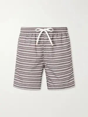 Eleventy Straight-leg Striped Swim Shorts - Brown