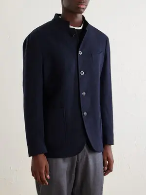 Boglioli Wool-blend Twill Nehru Collar Jacket