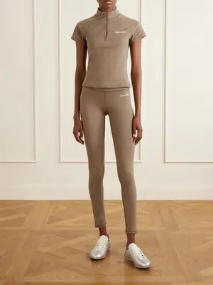 Sporty & Rich Logo-print Stretch-jersey Half-zip T-shirt - Neutrals
