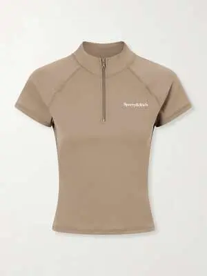 SPORTY & RICH Logo-print Stretch-jersey Half-zip T-shirt