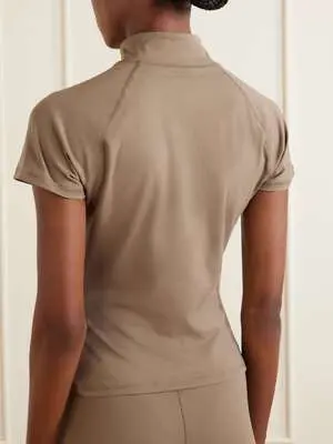 SPORTY & RICH Logo-print Stretch-jersey Half-zip T-shirt