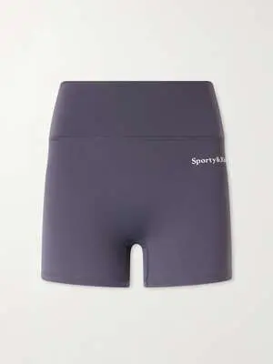 SPORTY & RICH Logo-print Stretch-jersey High-rise Tennis Shorts - Gray