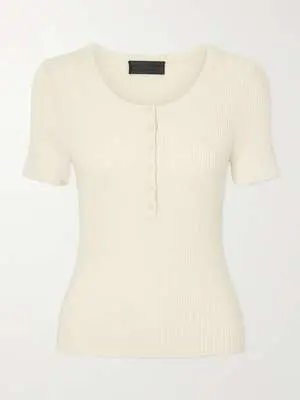 NILI LOTAN Francene Ribbed Wool And Silk-blend Top - Ivory
