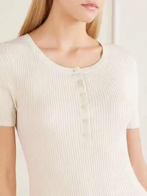 NILI LOTAN Francene Ribbed Wool And Silk-blend Top