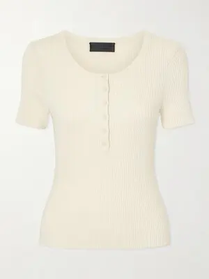 NILI LOTAN Francene Ribbed Wool And Silk-blend Top