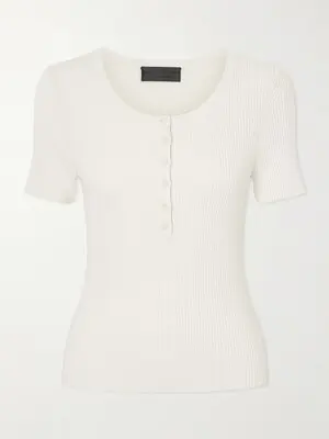 NILI LOTAN Francene Ribbed Wool And Silk-blend Top