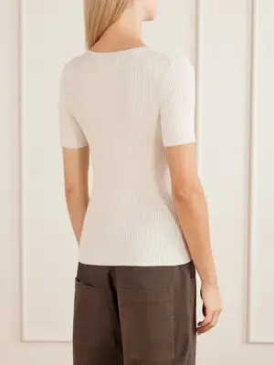 NILI LOTAN Francene Ribbed Wool And Silk-blend Top