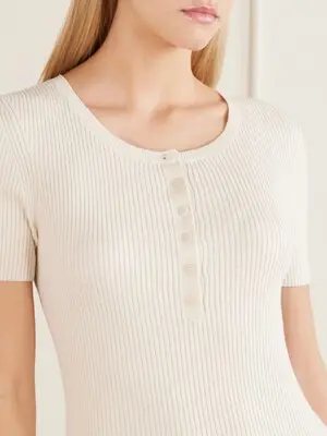 NILI LOTAN Francene Ribbed Wool And Silk-blend Top