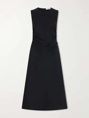 Proenza Schouler White Label Anoushka Ruched Cotton-blend Poplin Midi Dress - Black