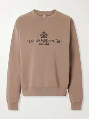 SPORTY & RICH Logo-embroidered Cotton-jersey Sweatshirt - Sand