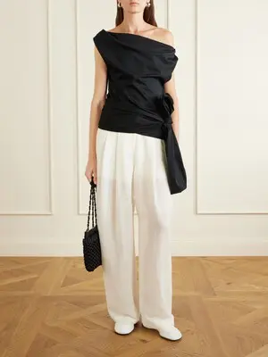 Proenza Schouler Zafira Asymmetric Bow Detail Cotton-jersey Blouse - Black