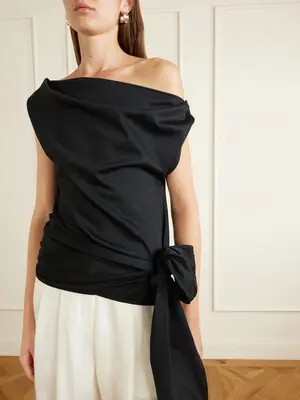 Proenza Schouler Zafira Asymmetric Bow Detail Cotton-jersey Blouse - Black
