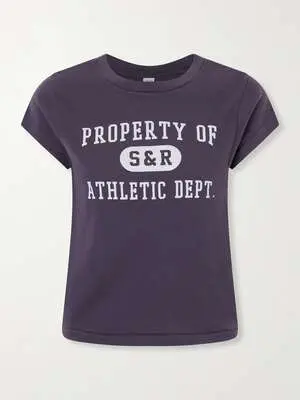 SPORTY & RICH Printed Garment-dyed Cotton-jersey T-shirt - Gray