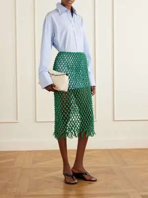 THE FRANKIE SHOP Nelaya Leather-macrame Midi Skirt